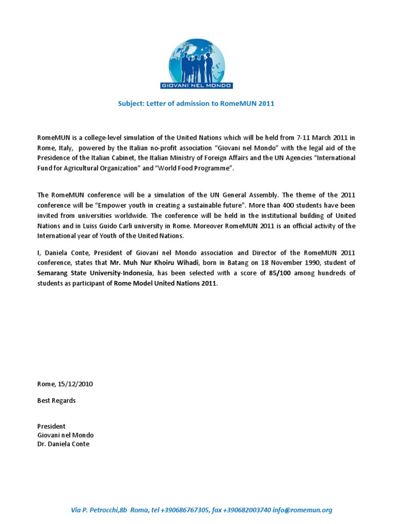 Letter of Admission - Muh | PDF | Social Science