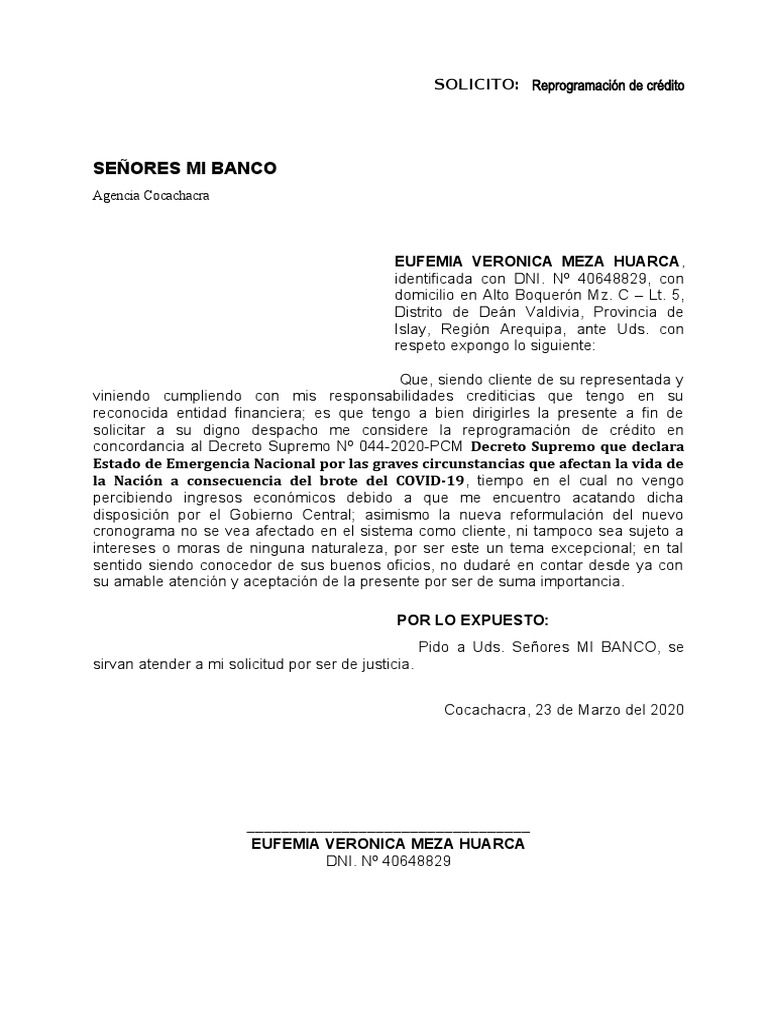 Solicitud Reprogramacion de Credito | PDF