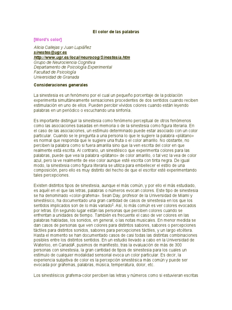 El Color de Las Palabras | PDF | Percepción | Color