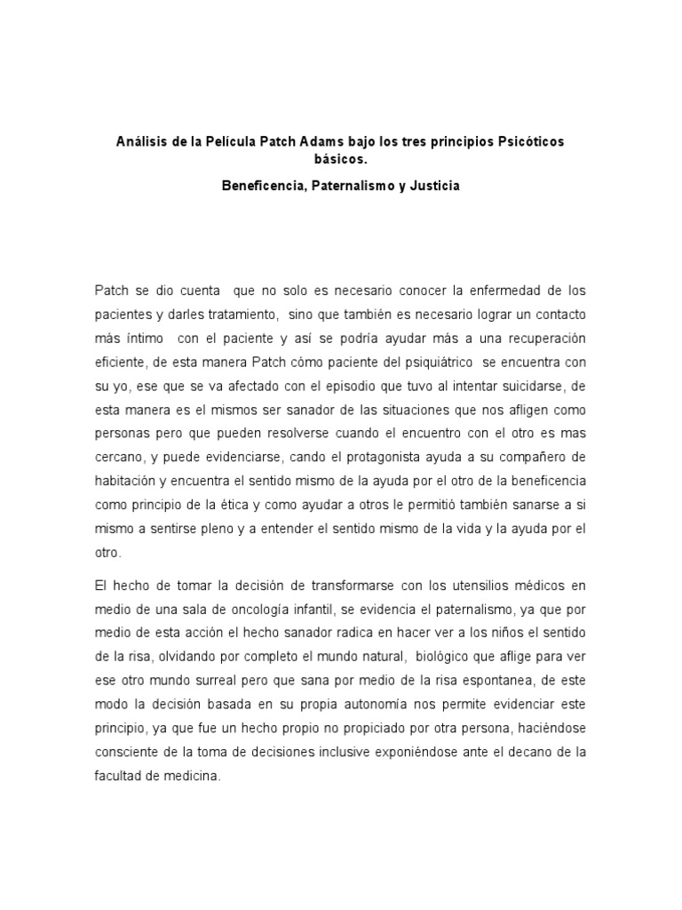 Análisis de La Película Patch Adams Bajo Los Tres Principios Psicóticos Básicos Miguel David ...