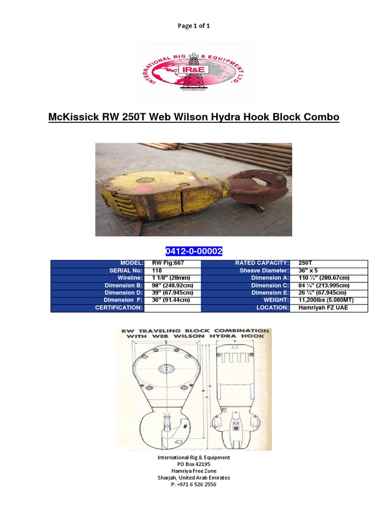 McKissick RW 250T Web Wilson Block Hook Combo Data Sheet PDF | PDF