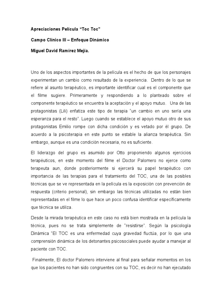 Campo Clínico Pelicula Toc Toc | PDF