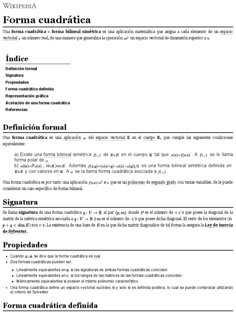 Forma Cuadrática - Wikipedia, La Enciclopedia Libre PDF | PDF | Física ...