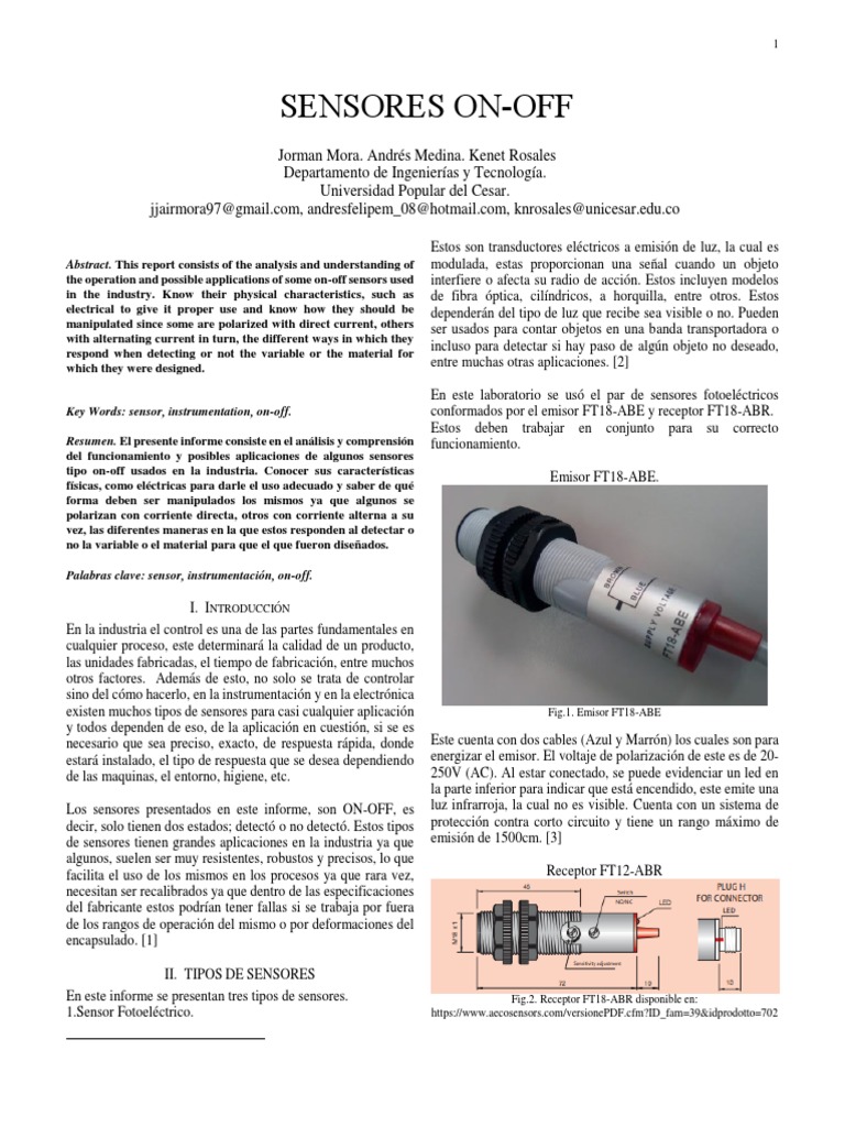 Sensores On-Off | PDF | Diodo emisor de luz | Ingenieria Eléctrica