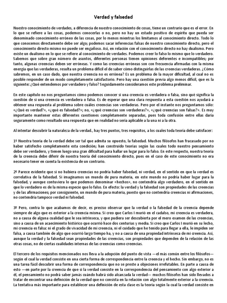 La Verdad y La Falsedad | PDF | Verdad | Razón