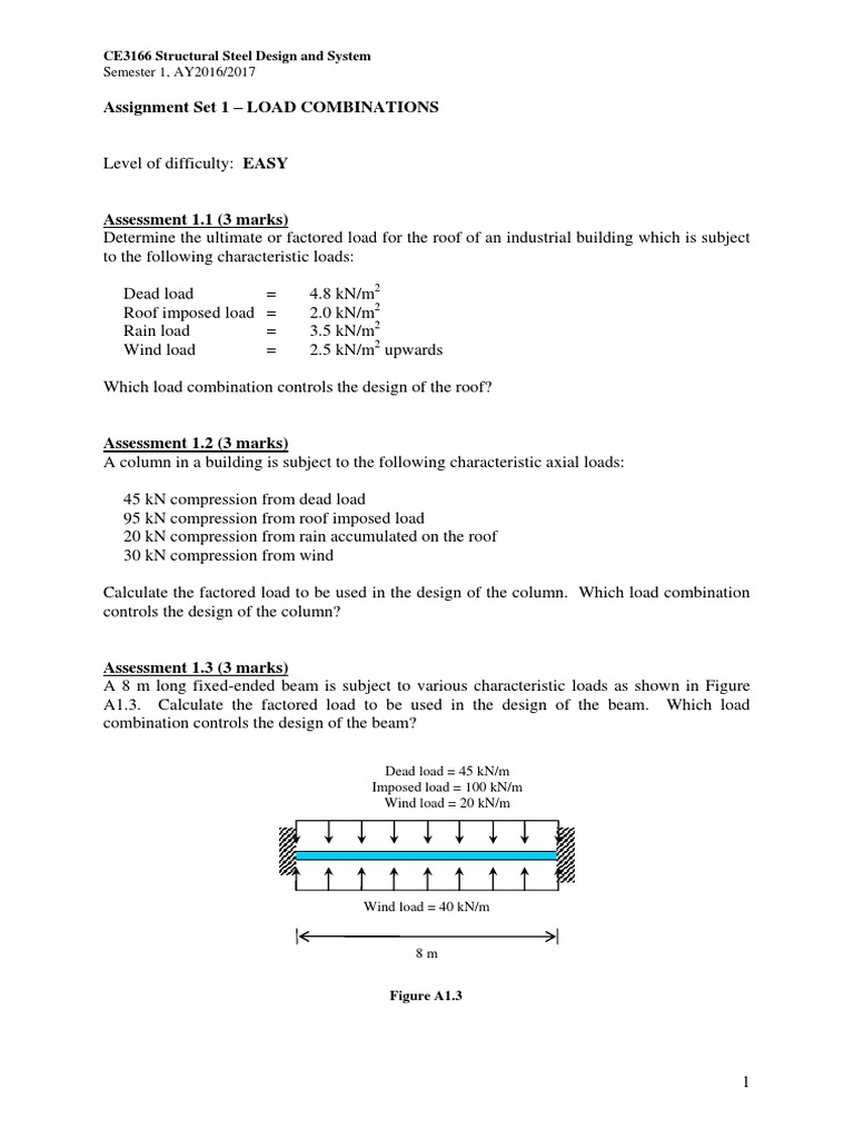 Assignment 1 - Load Combinations - Questions | PDF | Beam (Structure ...
