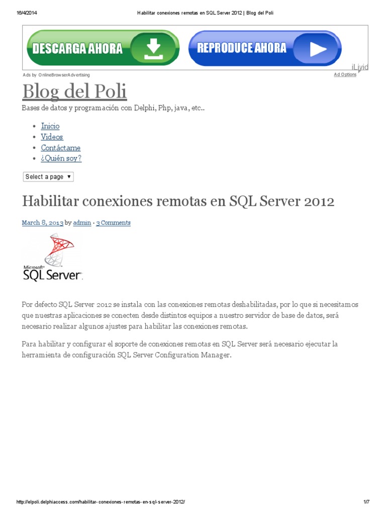 Habilitar Conexiones Remotas en SQL Server 2012 PDF | PDF | Servidor ...