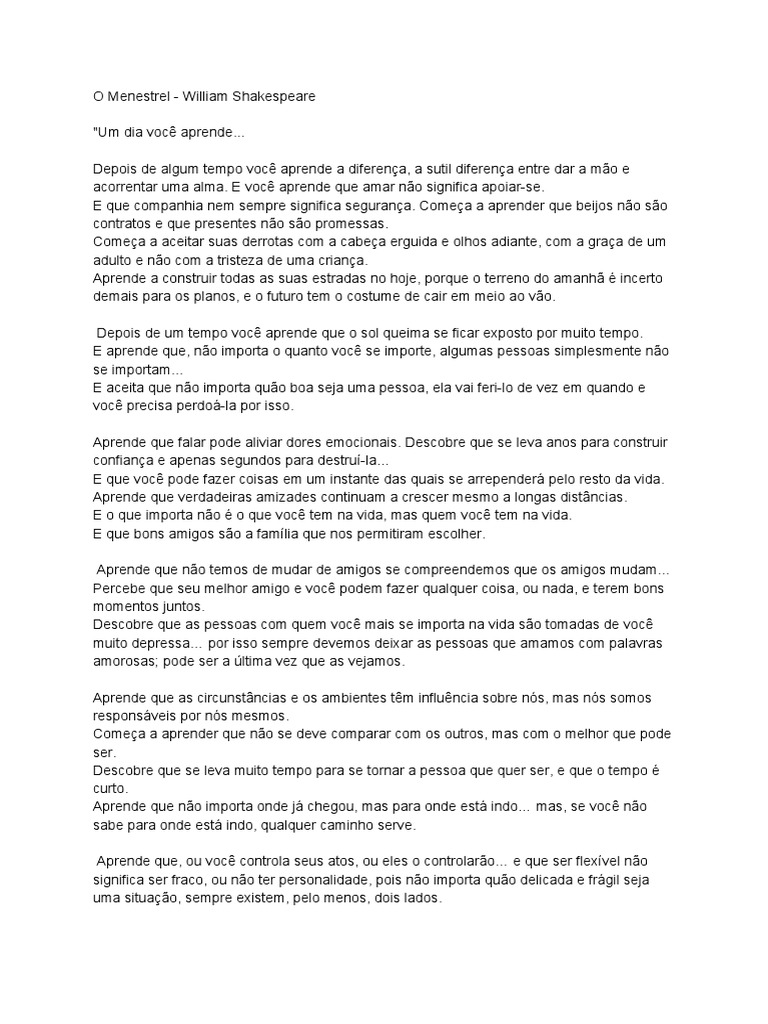 O Menestrel - William Shakespeare | PDF | Amor | Tempo