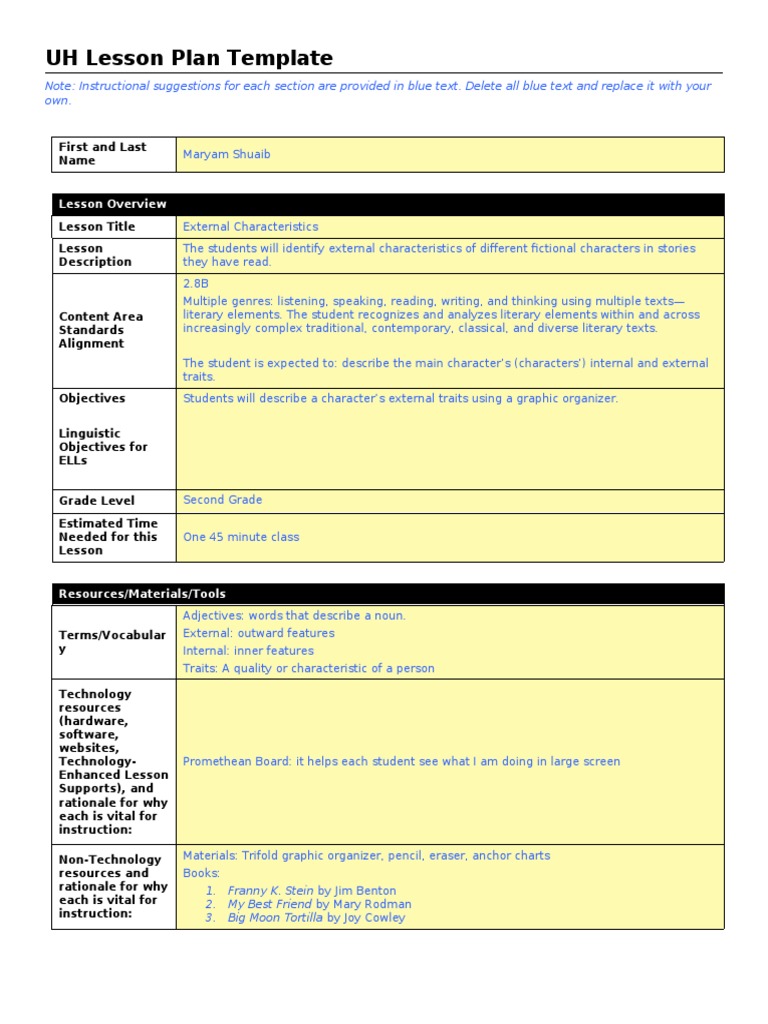 External Traits Lesson Plan | Download Free PDF | Classroom | Lesson Plan