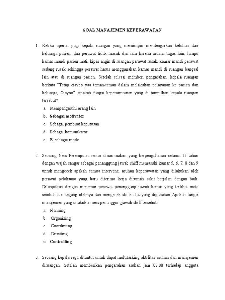Soal Manajemen Keperawatan Mita Aprianti | PDF