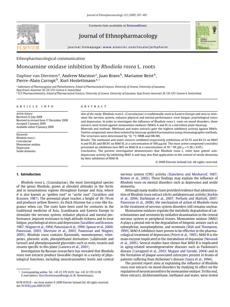 Monamine Oxidase Inhibition by Rrosea | PDF | Thin Layer Chromatography ...