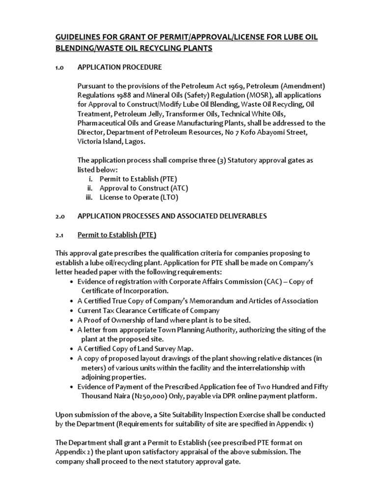 Lube Oil Blending Plant Permit Guidelines | PDF | Pipe (Fluid ...