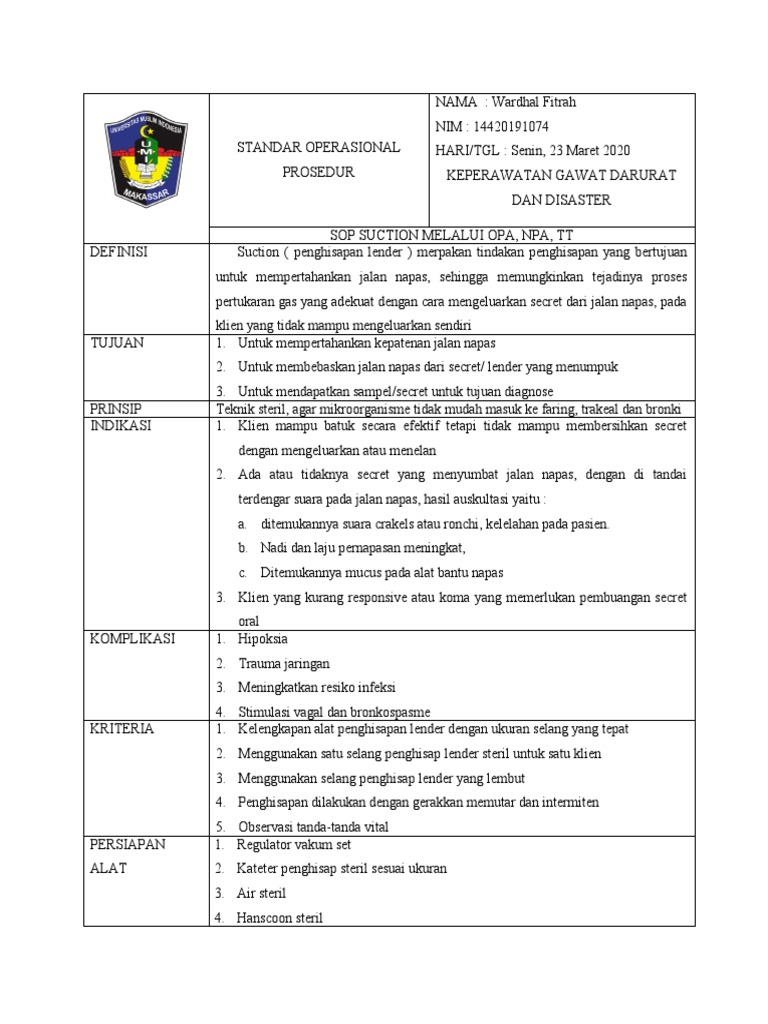 SOP Suction dan Nebulizer Darurat | PDF | Pengembangan Diri | Kesehatan ...