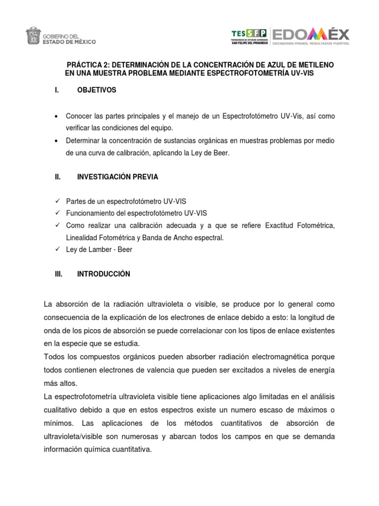 Practica UV-Vis | PDF | Espectrofotometria | Radiación