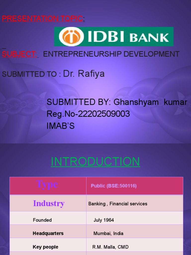 IDBI Bank: Overview and Objectives | PDF
