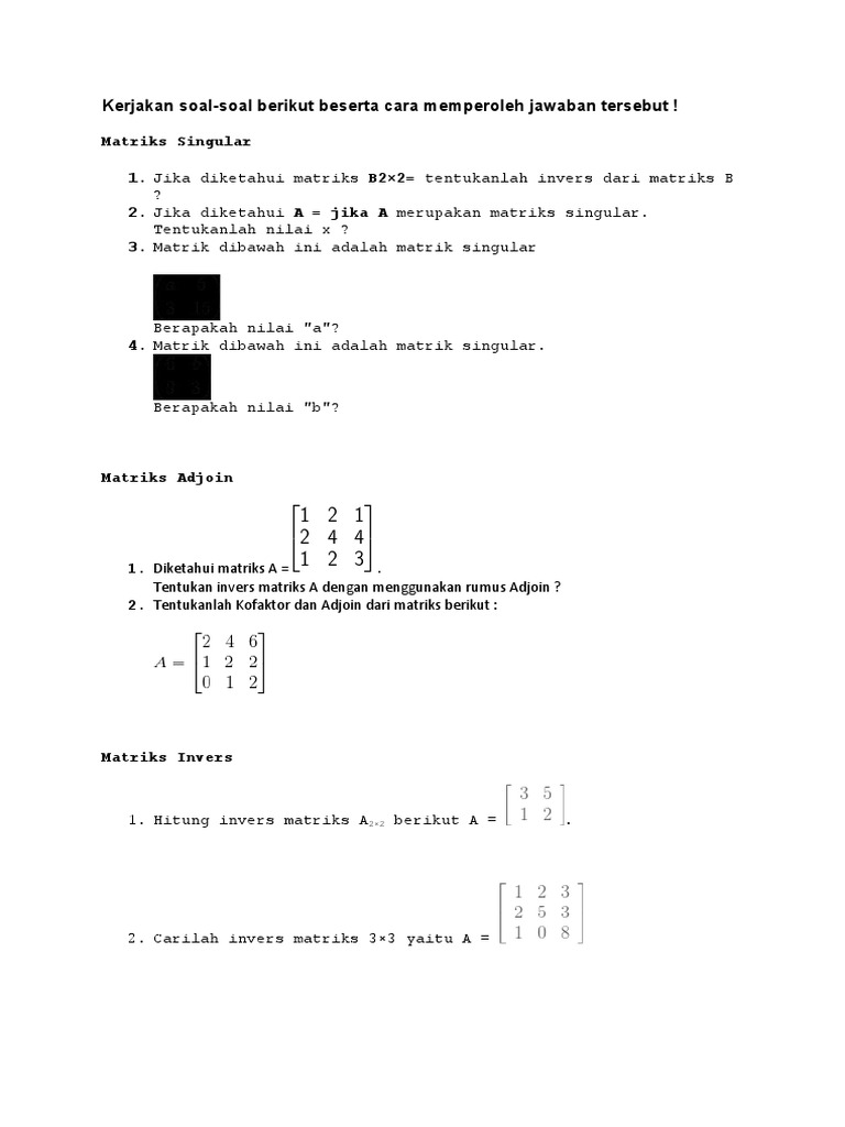 Tugas-5 - Matriks Singular-Adjoin-Invers | PDF