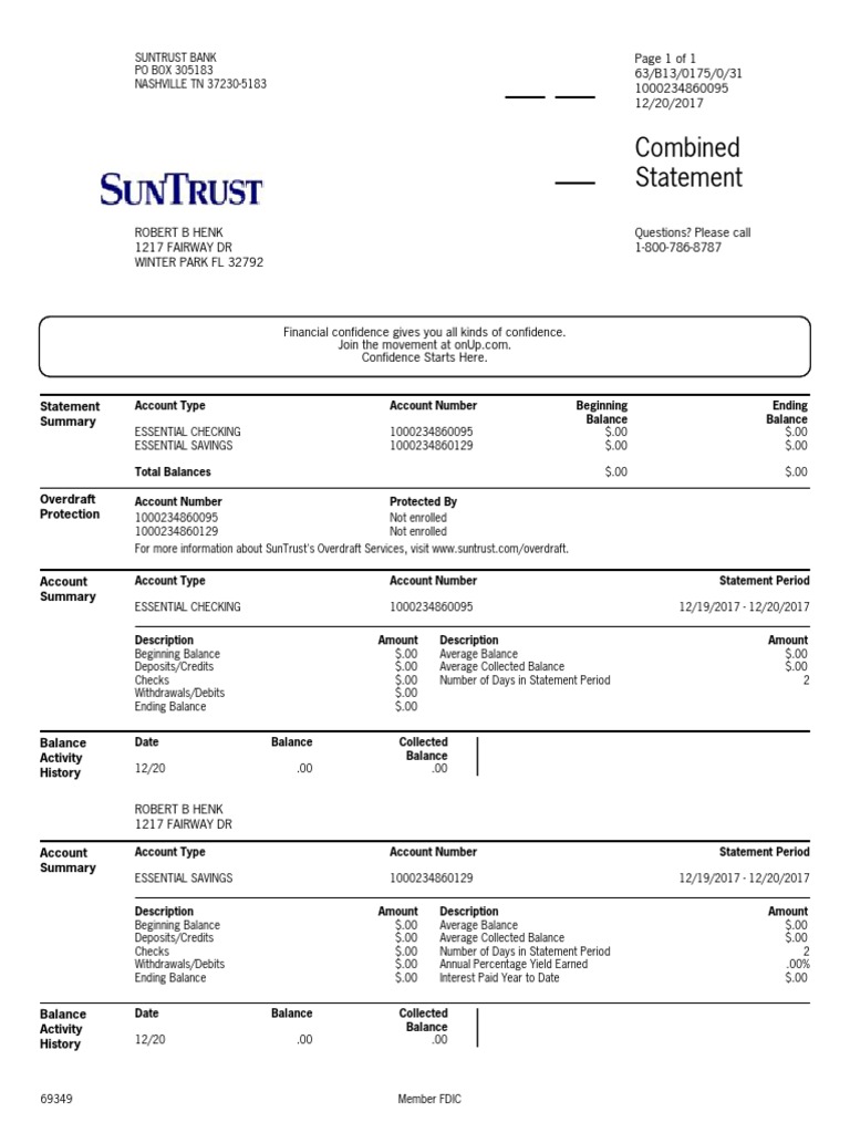 SunTrust Template | PDF | Transaction Account | Overdraft