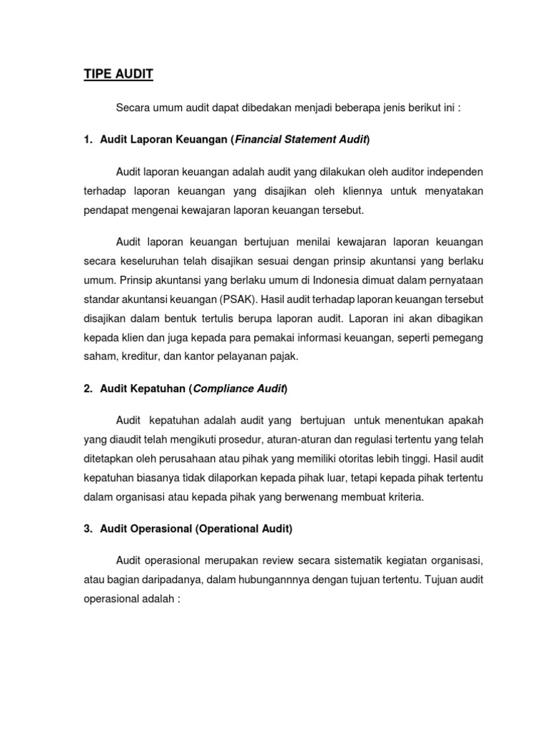 Tipe Audit Dan Auditor PDF | PDF