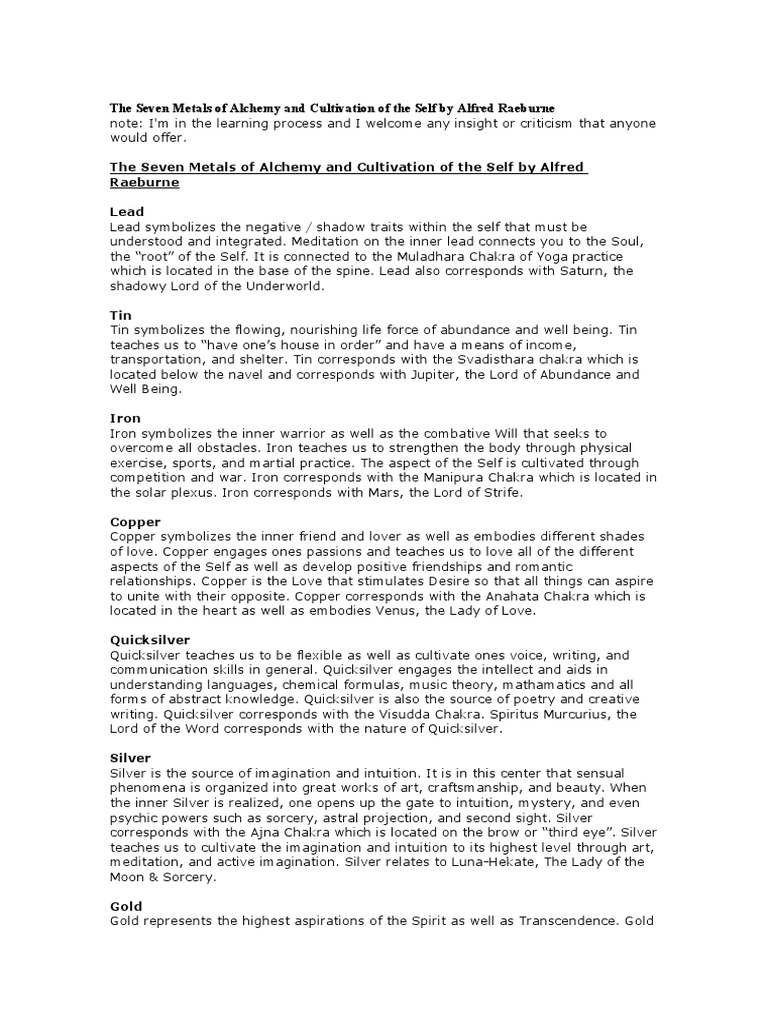 The Seven Metals of Alchemy and Cultivation of The Self by Alfred ...
