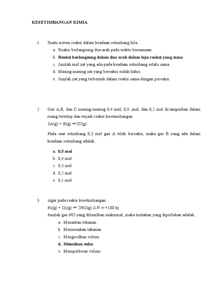 Quiz-05-Soal Kesetimbangan Kimia | PDF