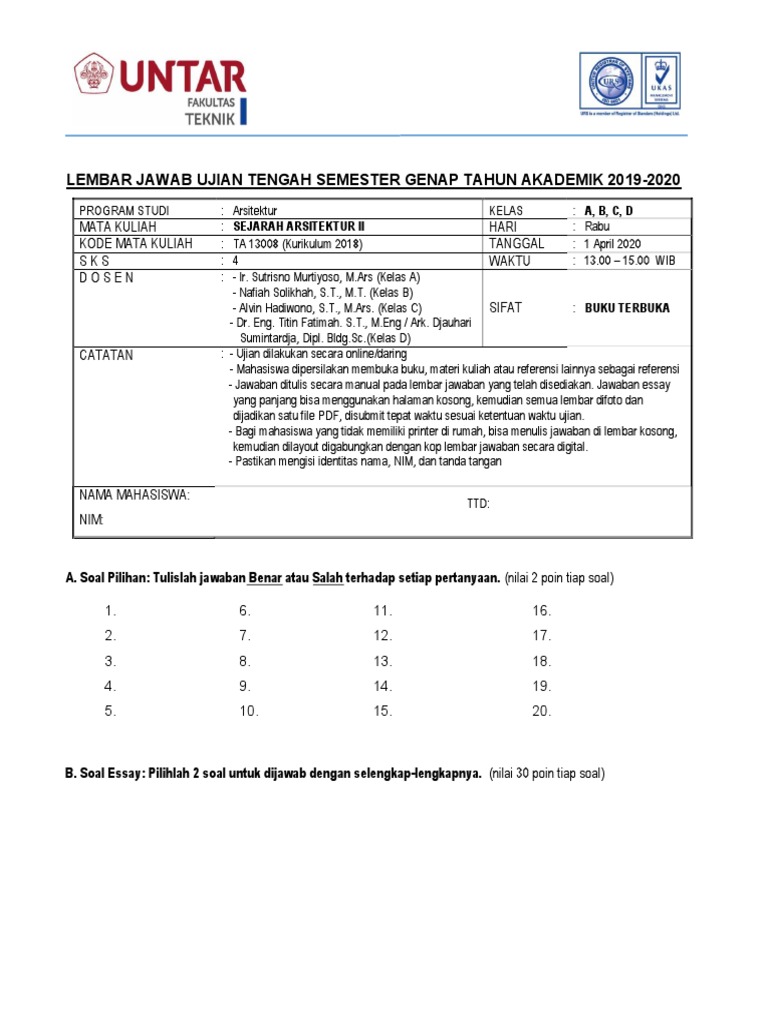 Lembar Jawaban UTS | PDF