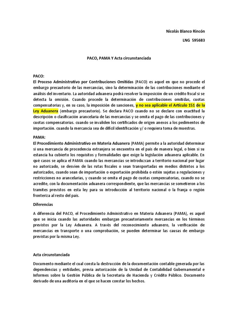 PAMA, PACO y Acta Circunstanciada | PDF | Contabilidad | Auditoría