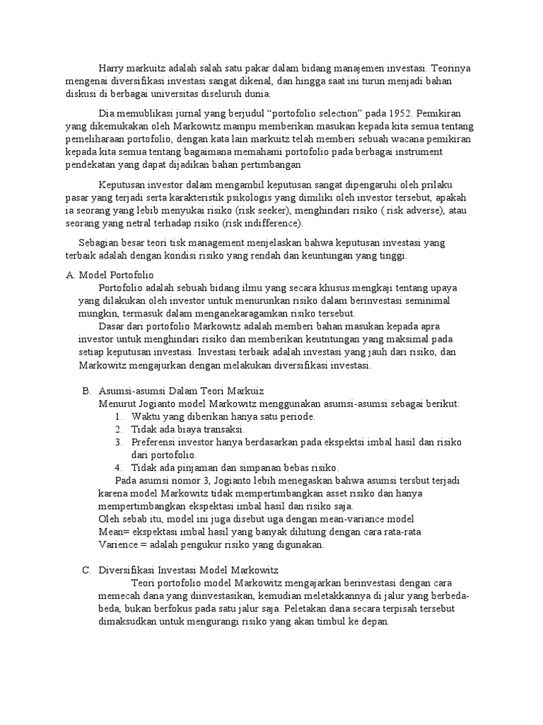 Teori Markowitz | PDF