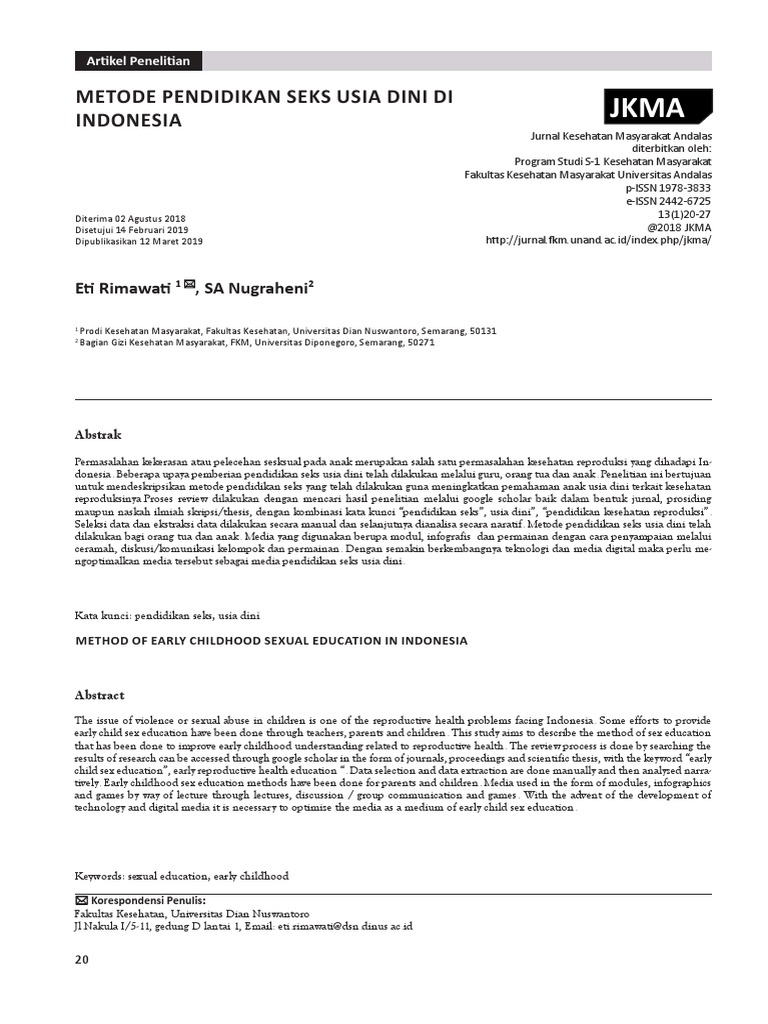 METODE PENDIDIKAN SEKS USIA DINI Di INDONESIA PDF | PDF