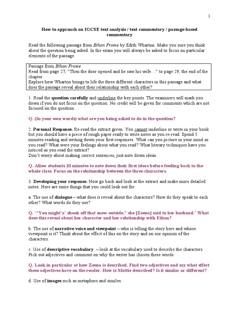 IGCSE Text Analysis: Ethan Frome Guide | PDF | Ethan Frome | Communication