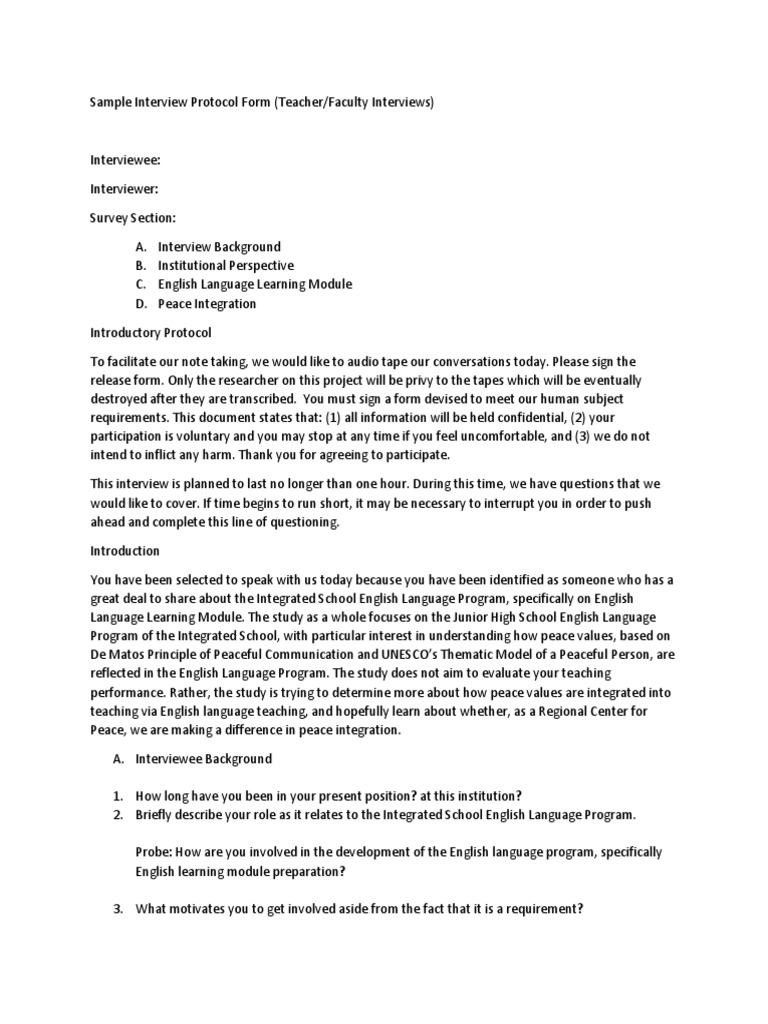 Sample Interview Protocol | PDF | Interview | Learning
