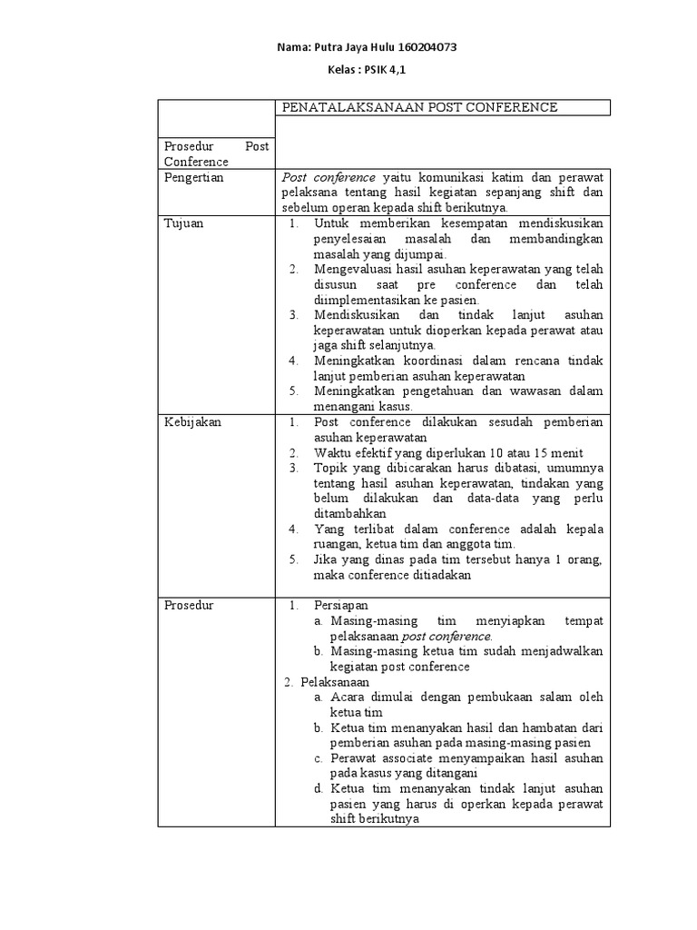 SOP Pre Conference Dan Post Conference | PDF | Karier & Perkembangan