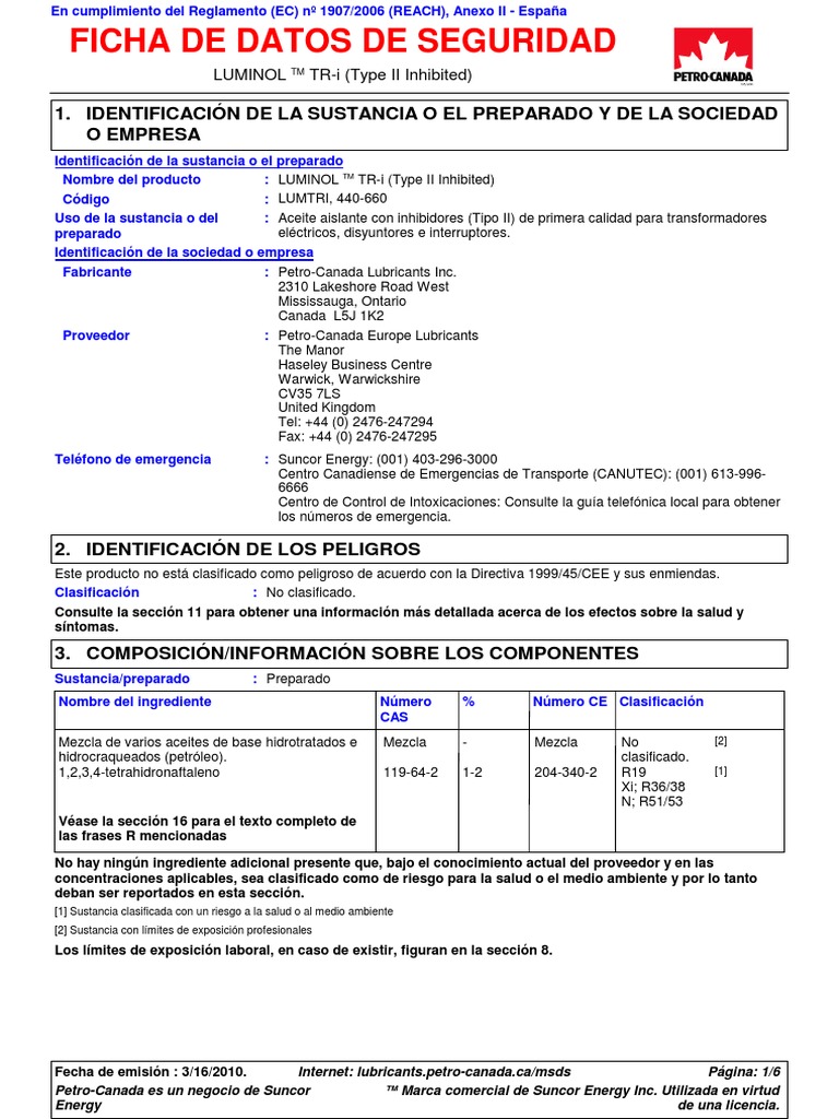 MSDS PC LUMINOL TRi | Descargar gratis PDF | Residuos | Dióxido de carbono