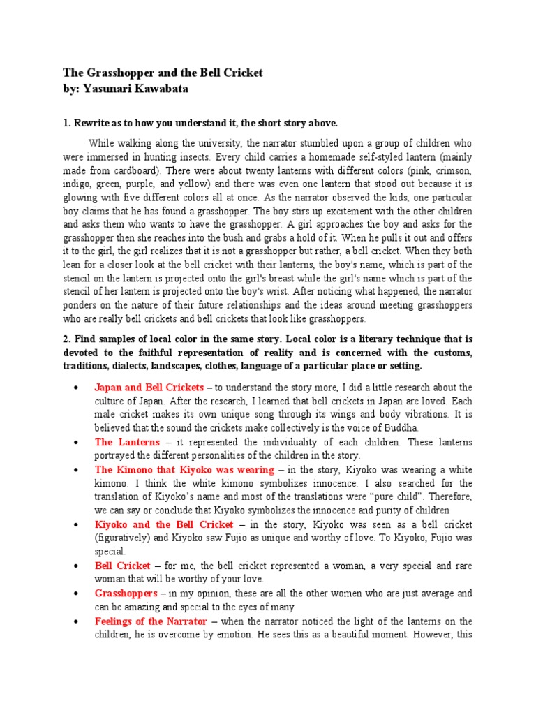 The Grasshopper and The Bell Cricket - Activity | PDF | Color | Love