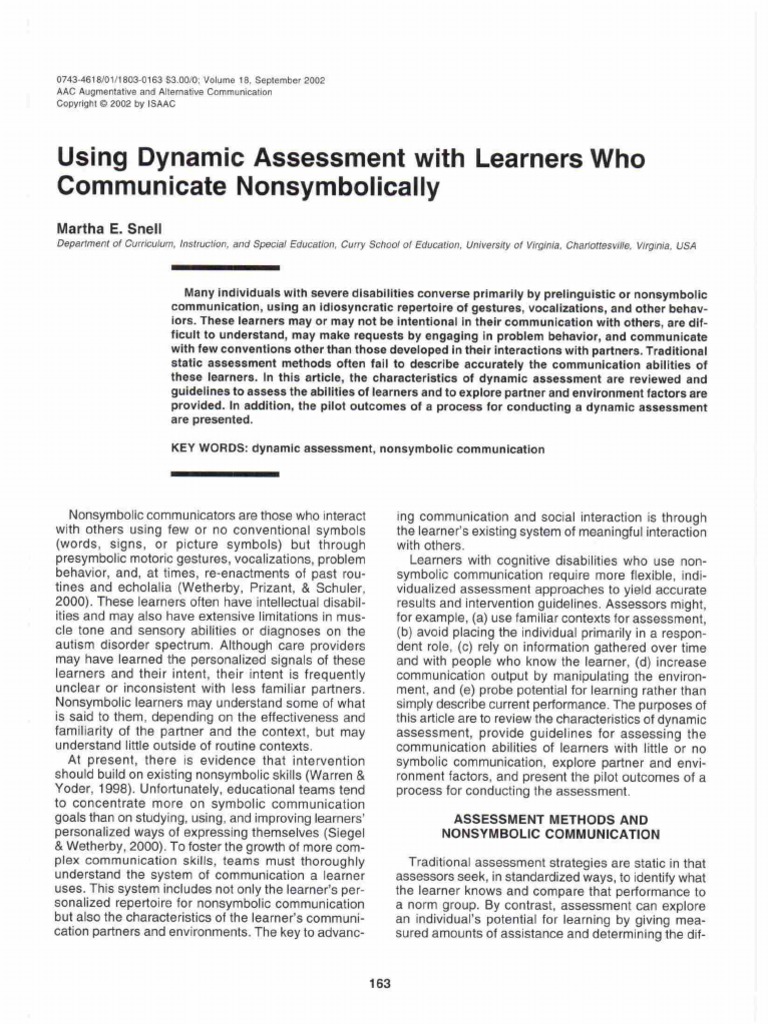 Using Dynamic Assessment With Learners Who Communicate Nonsymbolically ...