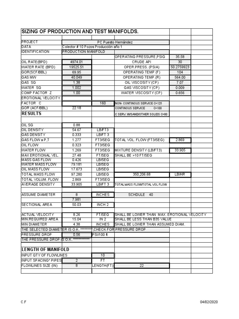 Production Manifold Sizing Data | PDF | Barrel (Unit) | Pressure