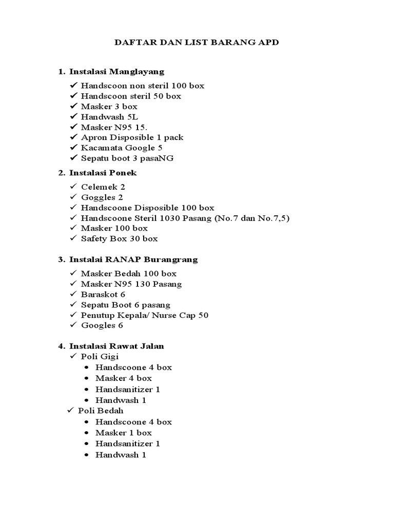 Daftar Dan List Barang Apd | PDF