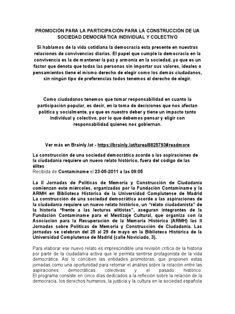 Promoción Para La Participación Para La Construcción De Ua Sociedad
