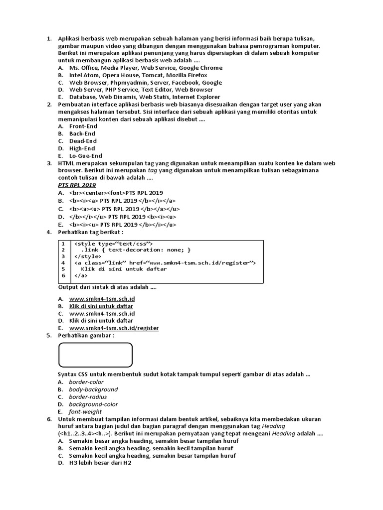 Contoh Soal Pemrograman Web | PDF