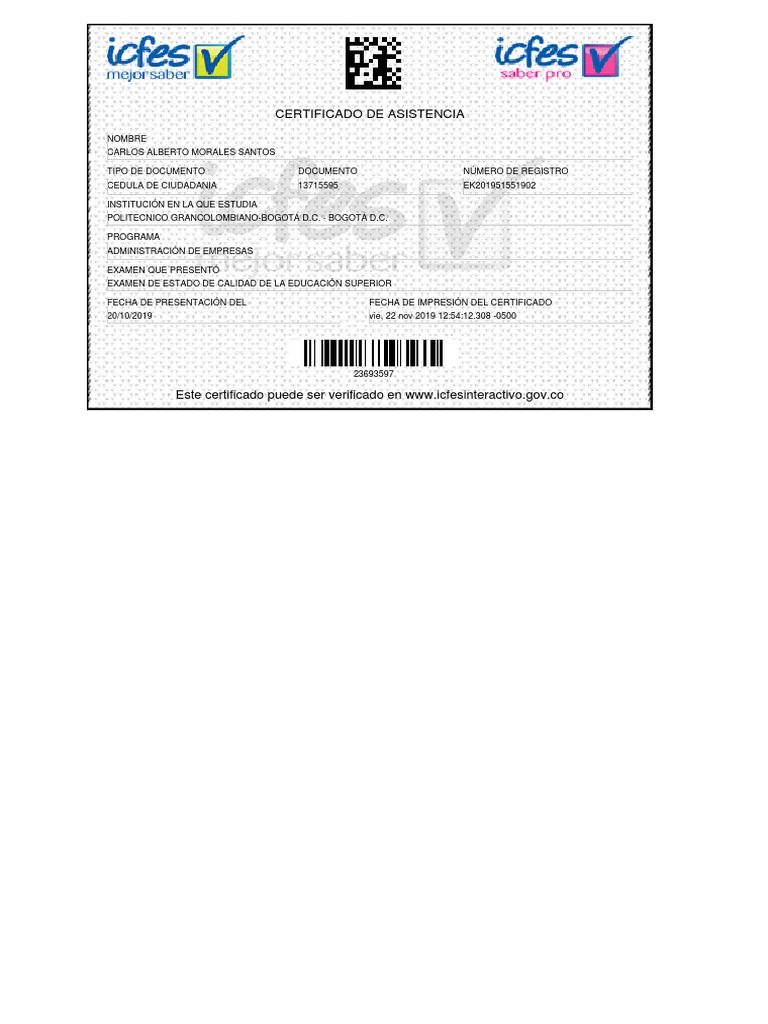 Certificado Saber Pro PDF | PDF