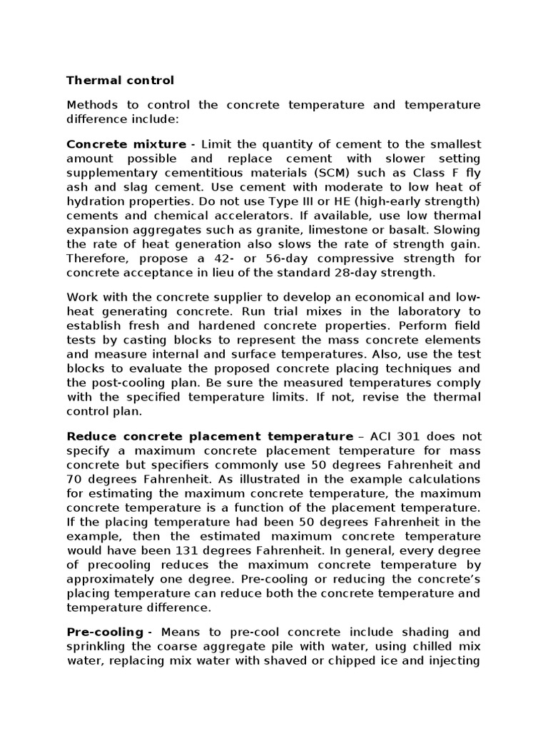 Thermal Control in Mass Concrete | PDF | Concrete | Cement
