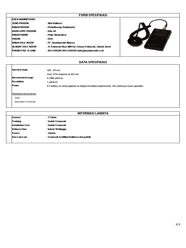 Phototherapy Radiometer Dale 40 Fluke | PDF | Teknologi & Rekayasa