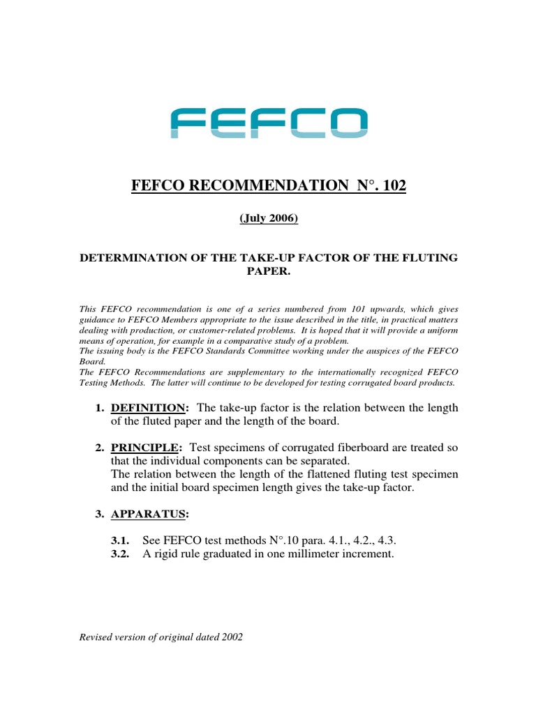 Take Up Factor - FEFCO 102 | PDF | Physics | Teaching Mathematics
