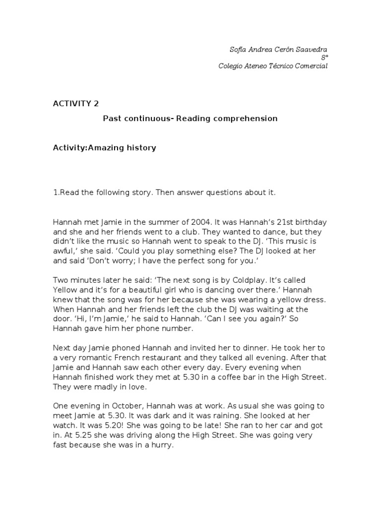 Past Continuous - Reading Comprehension | PDF