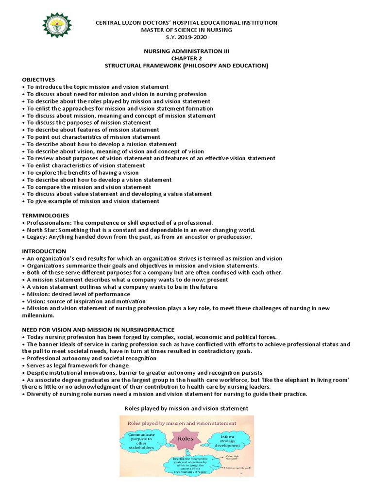 Vision and Mission in Nursing Administration | PDF | Goal | Strategic ...