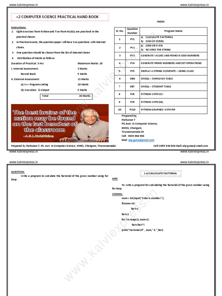 12 CS EM Kalviexpress Practical Hand Book | PDF | Databases | Computer ...
