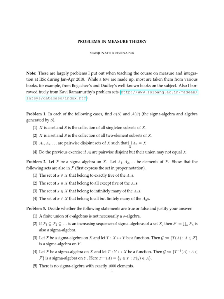 Problems - Measure Theory | PDF | Measure (Mathematics) | Lebesgue ... Problems - Measure Theory | PDF | Measure (Mathematics) | Lebesgue ...