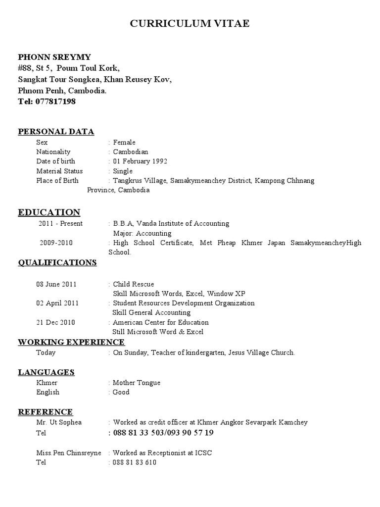 Sok Sokuntheary (CV) | PDF | Behavior Modification | Learning