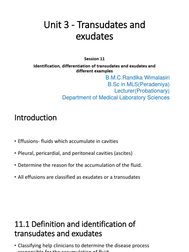 Unit 3 - Transudates and Exudates III | PDF | Lactate Dehydrogenase ...