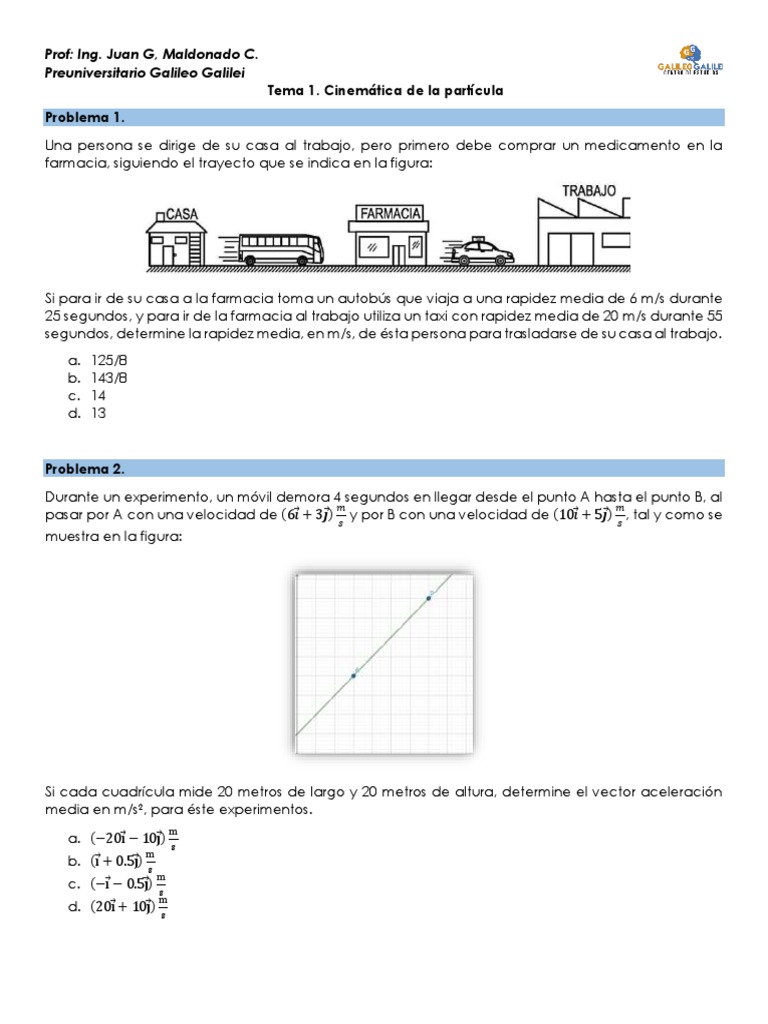 Ejercicios Tema 1. Cinemática. Ser Bachiller. Ing. Juan G Maldonado C. | Descargar gratis PDF ...