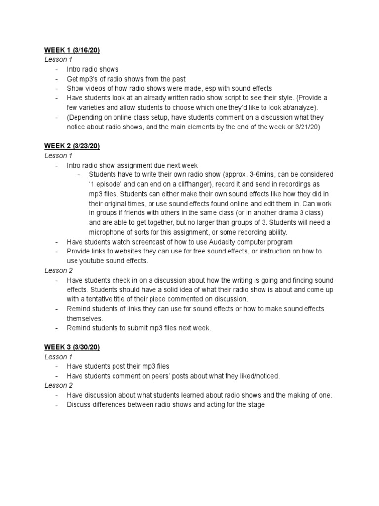 Radio Show Creation Course Outline | PDF | Language Arts & Discipline ...